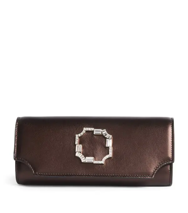 MALONE SOULIERS Satin Vivien Clutch Bag With Crystal Embellishment - Brown