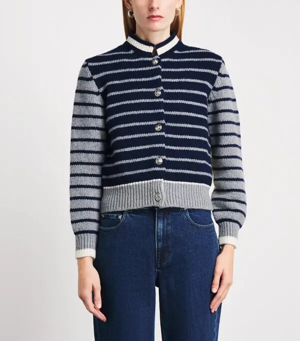 BARRIE Wool-cashmere Stripe Cardigan