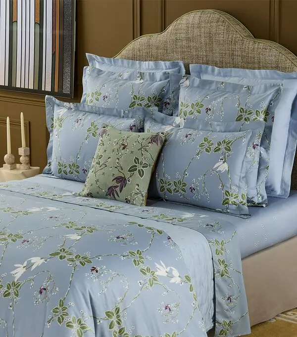 YVES DELORME Organic Cotton Rameau Oxford Pillowcase - Blue