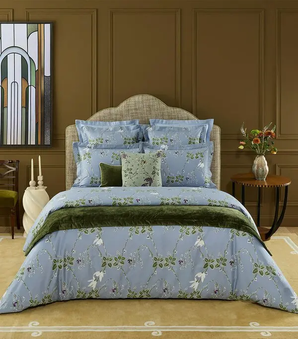 YVES DELORME Organic Cotton Rameau Fitted Sheet - Blue