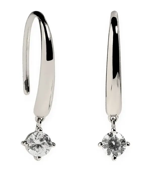ASTRID & MIYU Rhodium-plated Sterling Crystal Charm Hook Hoop Earrings