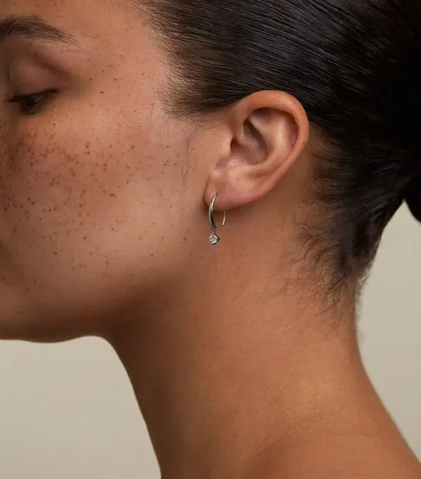ASTRID & MIYU Rhodium-plated Sterling Crystal Charm Hook Hoop Earrings