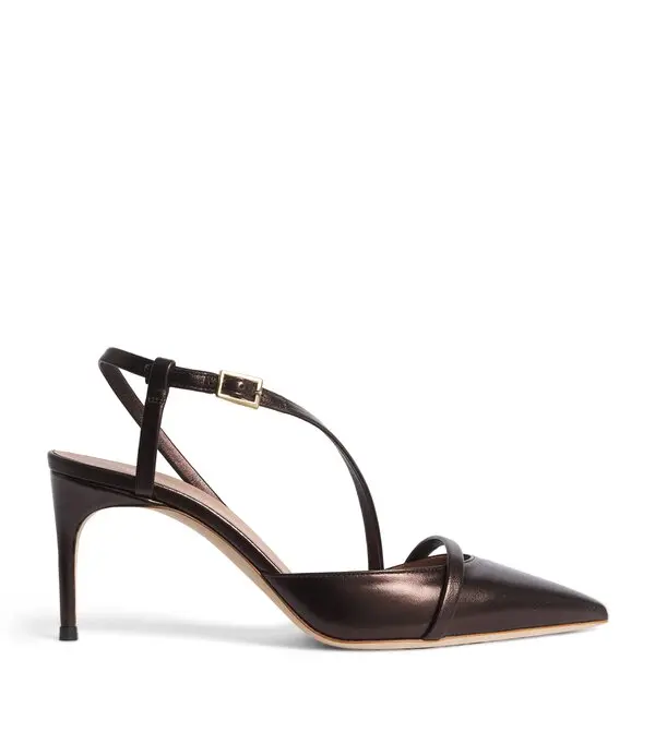MALONE SOULIERS Valeria Metallic Leather Slingback Pumps - Brown