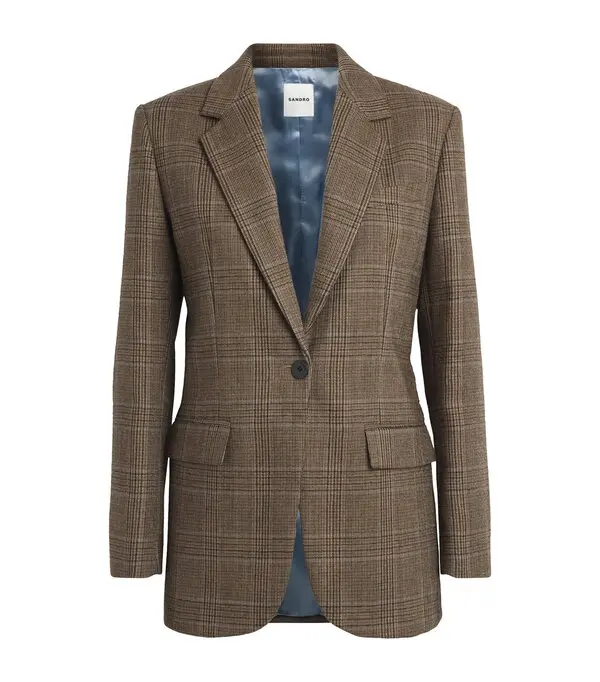 Sandro Wool Check Blazer - Brown