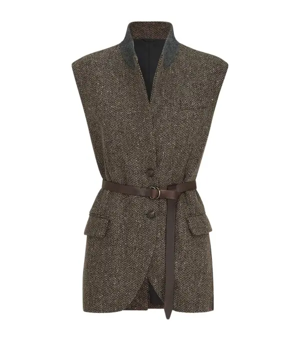 Brunello Cucinelli Wool-blend Sleeveless Blazer - Brown