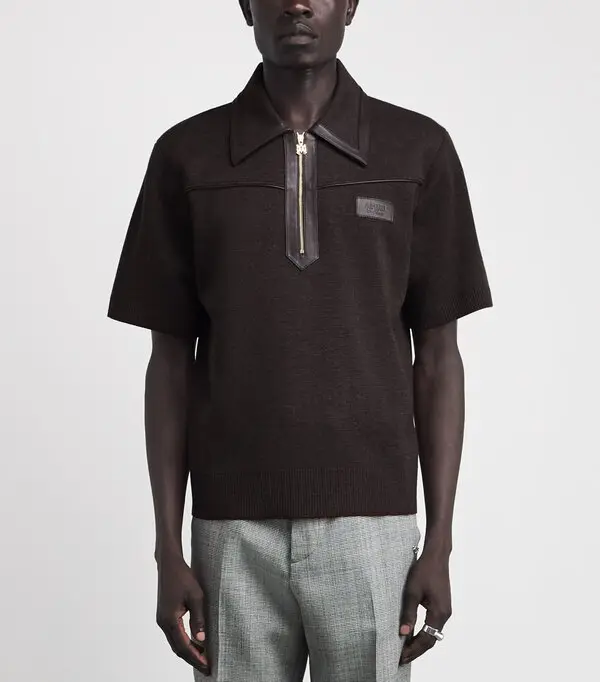 Amiri Wool Leather-trim Zip Polo Shirt