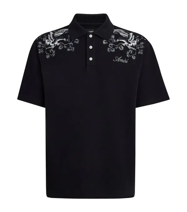 Amiri Cotton Floral Embroidered Polo Shirt