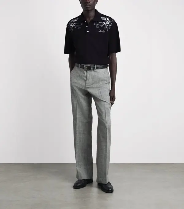 Amiri Cotton Floral Embroidered Polo Shirt