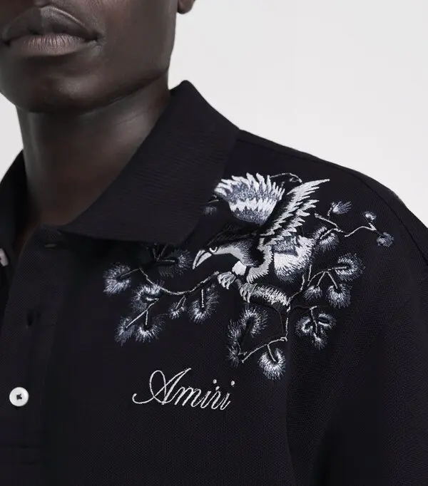 Amiri Cotton Floral Embroidered Polo Shirt