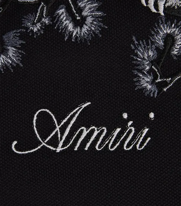 Amiri Cotton Floral Embroidered Polo Shirt