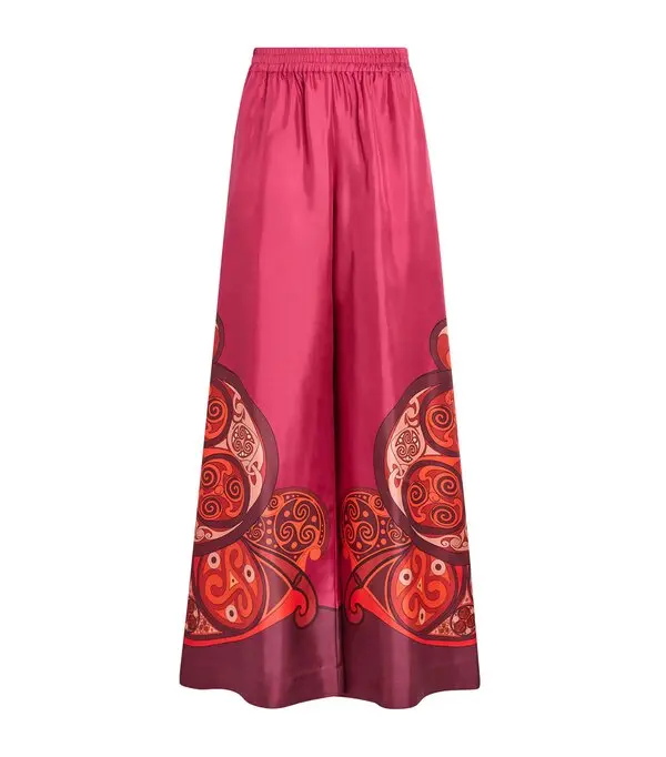 La DoubleJ Silk Palazzo Placed Wide-leg Trousers - Red