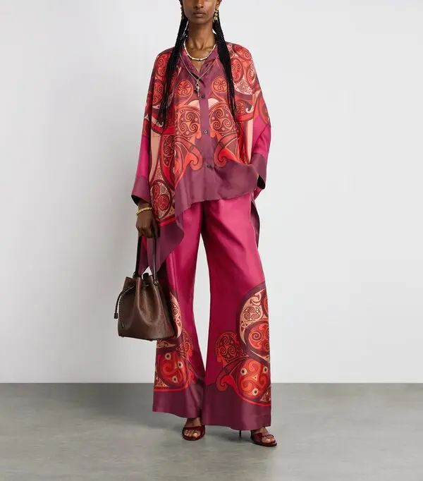 La DoubleJ Silk Palazzo Placed Wide-leg Trousers