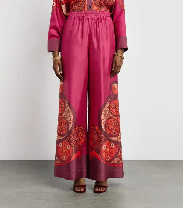 La DoubleJ Silk Palazzo Placed Wide-leg Trousers