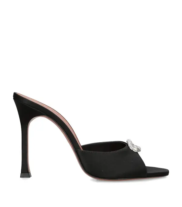 Amina Muaddi Satin Mini Camelia Heeled Mules 105 - Black