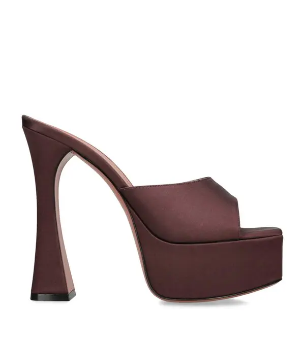 Amina Muaddi Satin Dalida Mules 140 - Brown
