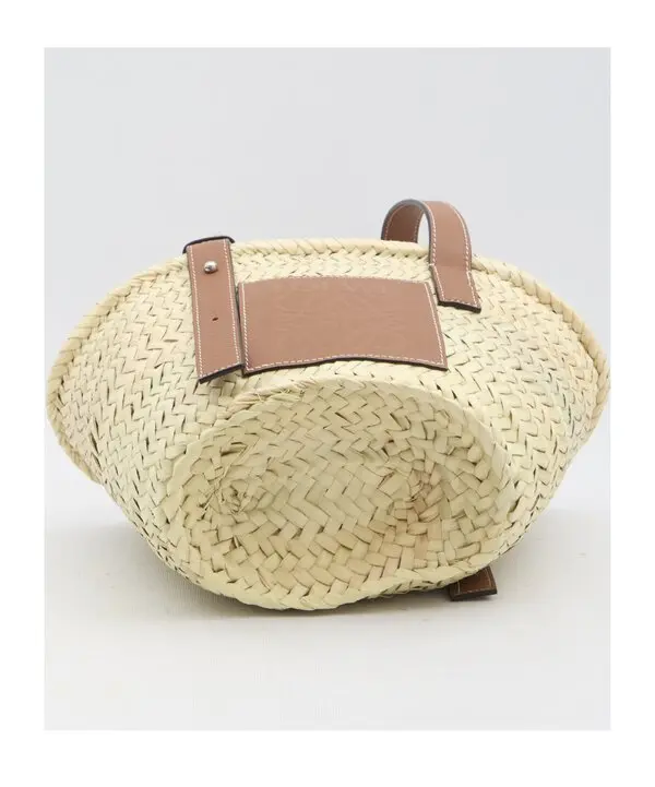 Loewe Logo Patch Interwovened Small Basket Bag - Nude