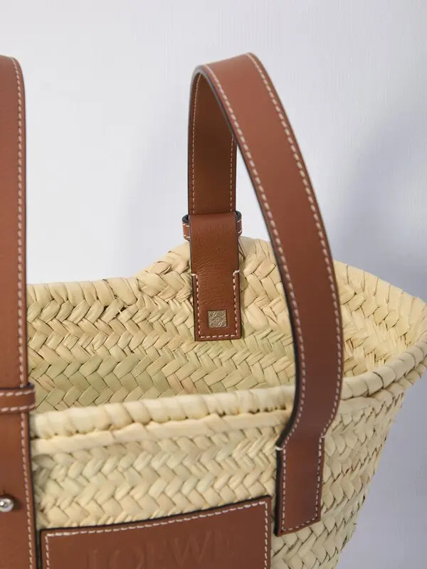 Loewe Logo Patch Interwovened Small Basket Bag - Nude