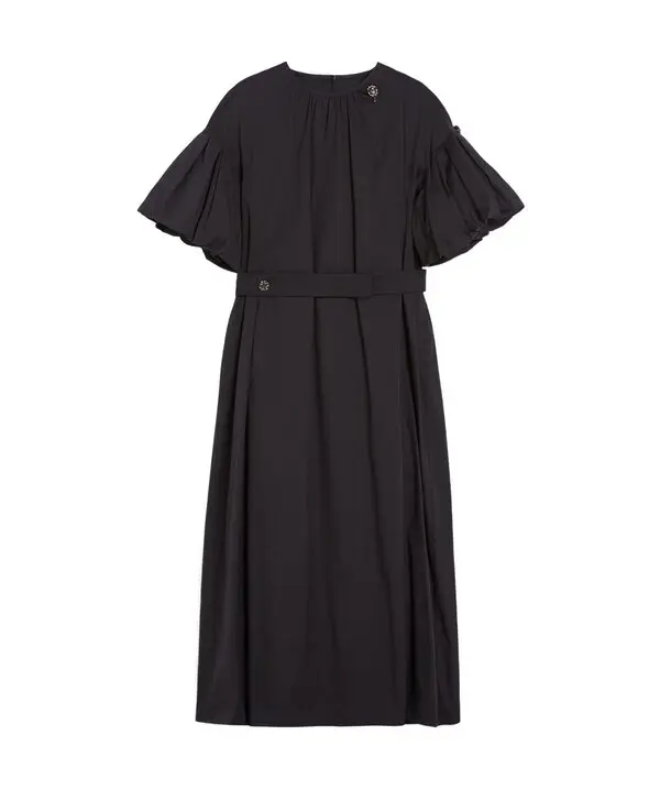 Max Mara Crewneck Puff-sleeved Belted Midi Dress - Black