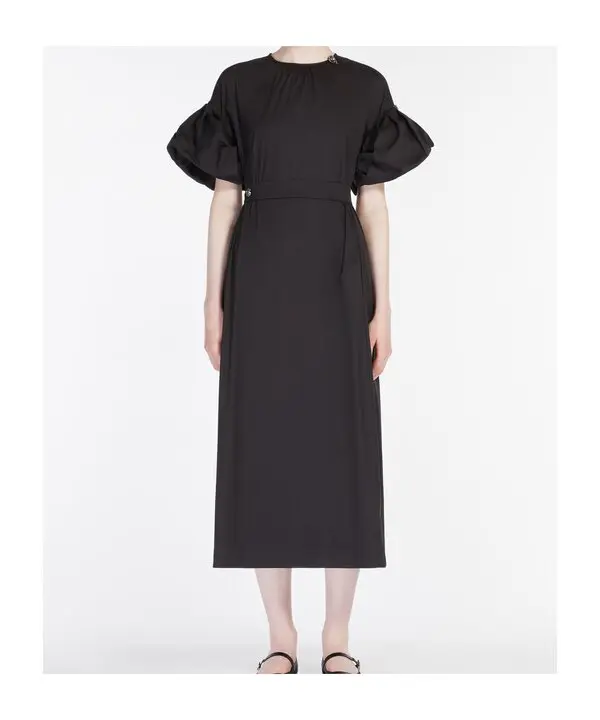 Max Mara Crewneck Puff-sleeved Belted Midi Dress