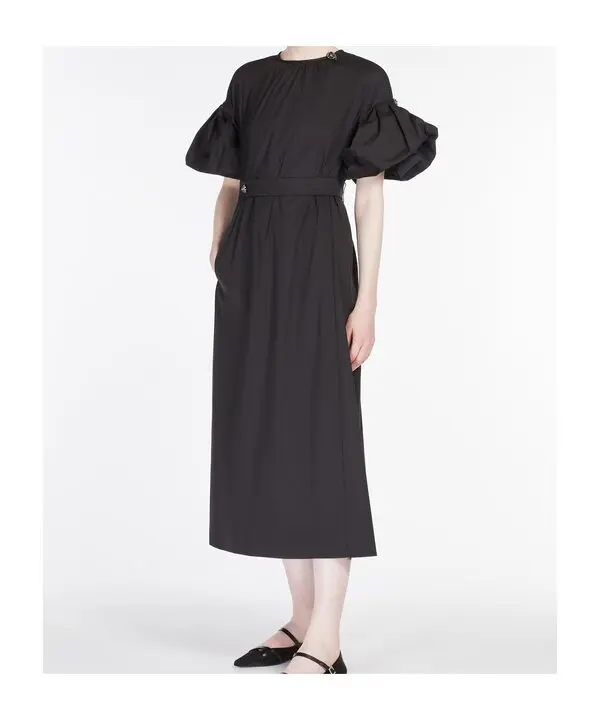 Max Mara Crewneck Puff-sleeved Belted Midi Dress