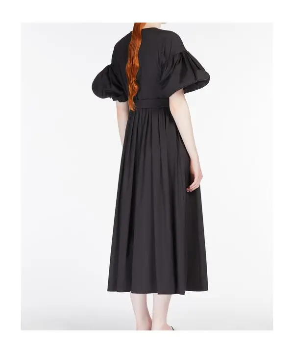 Max Mara Crewneck Puff-sleeved Belted Midi Dress