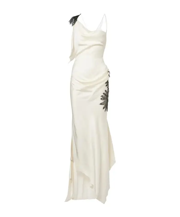 Victoria Beckham Floral-applique Draped Satin Crêpe Gown - White