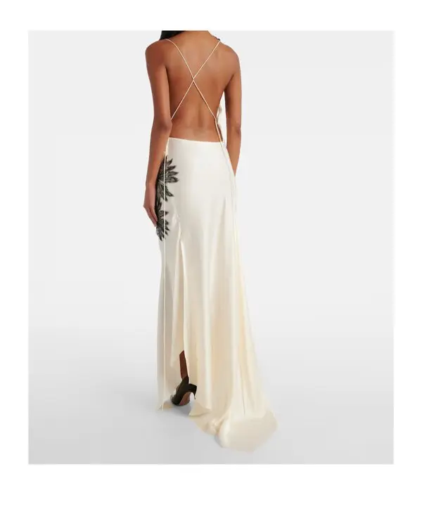 Victoria Beckham Sleeveless Floral Appliqué Draped Satin Crêpe Gown