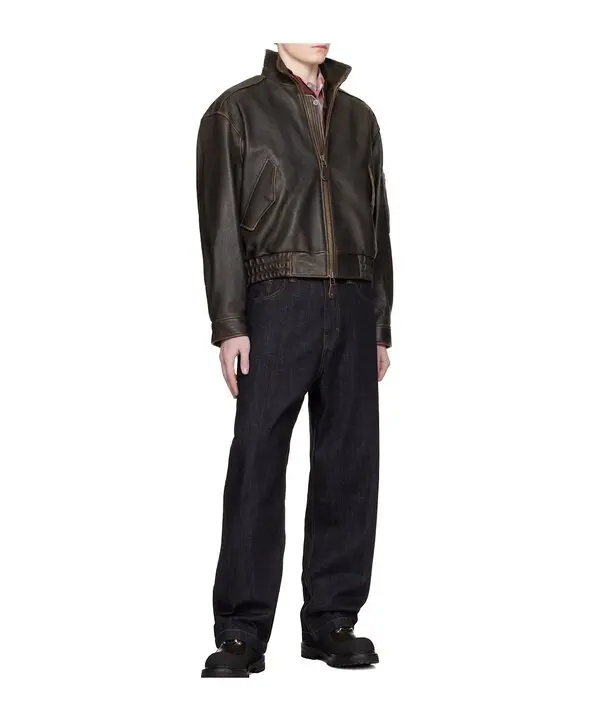COOR Retro Turtleneck Leather Jacket