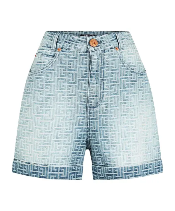 Balmain Monogram Denim Shorts