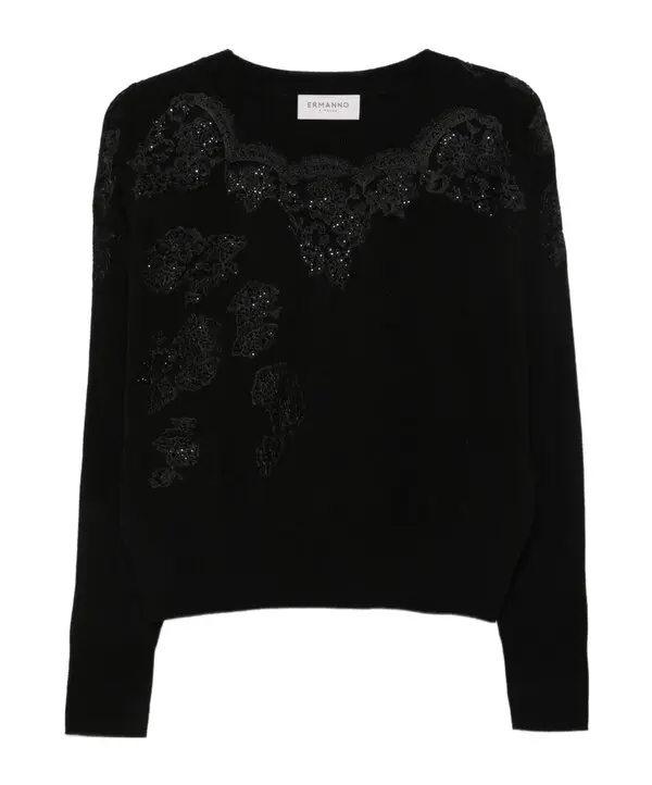 ERMANNO FIRENZE Sequin-embellished Sweater With Lace Inserts