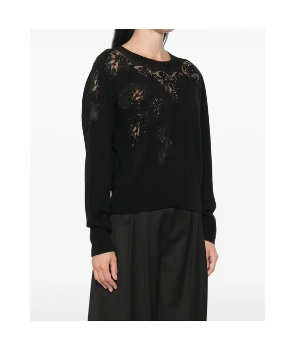 ERMANNO FIRENZE Sequin-embellished Sweater With Lace Inserts
