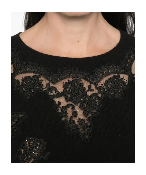 ERMANNO FIRENZE Sequin-embellished Sweater With Lace Inserts