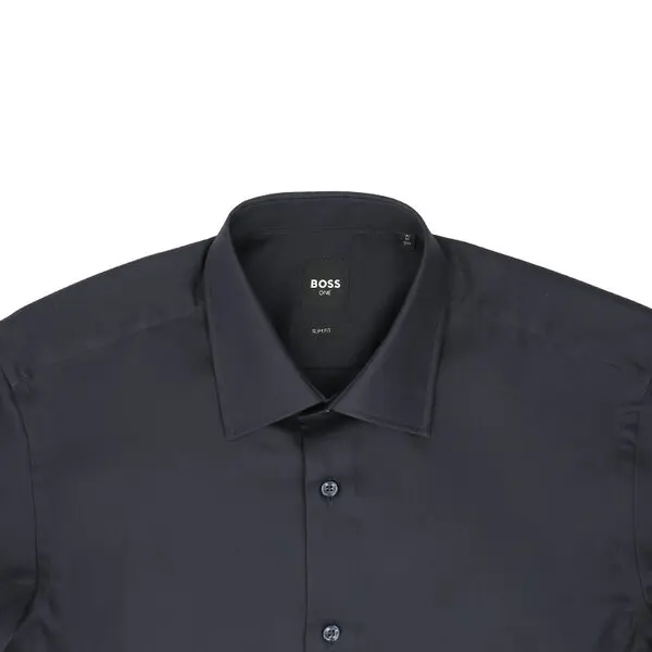 Hugo Boss Boss One Slim-fit Dress Shirt In Wrinkle-free Poplin - Dark Blue