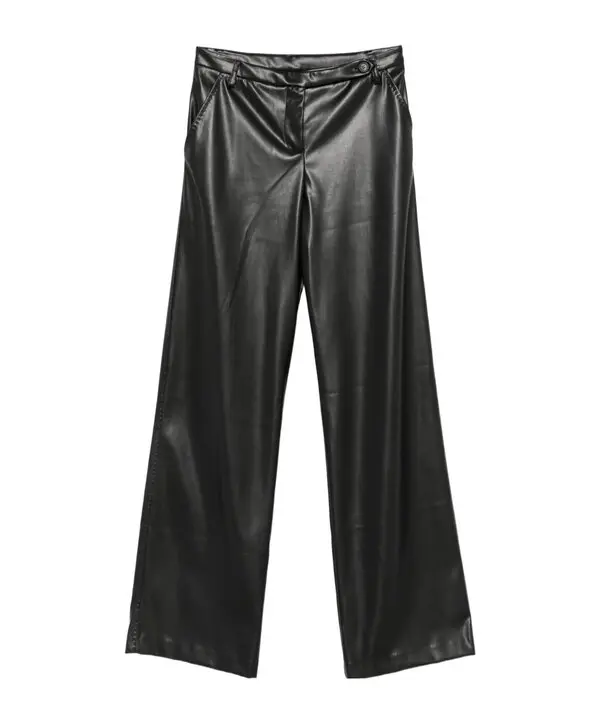 ERMANNO FIRENZE Wide-leg Faux Leather Casual Trousers - Black