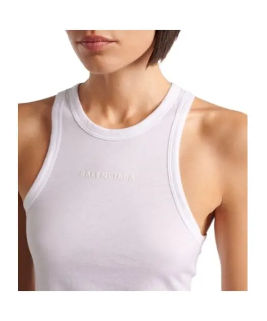 Balenciaga Logo Gathered Cotton Jersey Tank Top