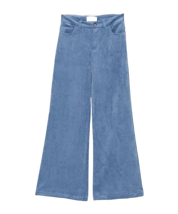 ERMANNO FIRENZE Corduroy-effect Wide-leg Casual Trousers - Blue