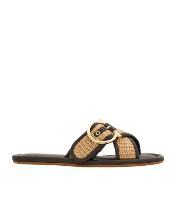 FERRAGAMO Double Strap Gancini Ornament Slide - Black
