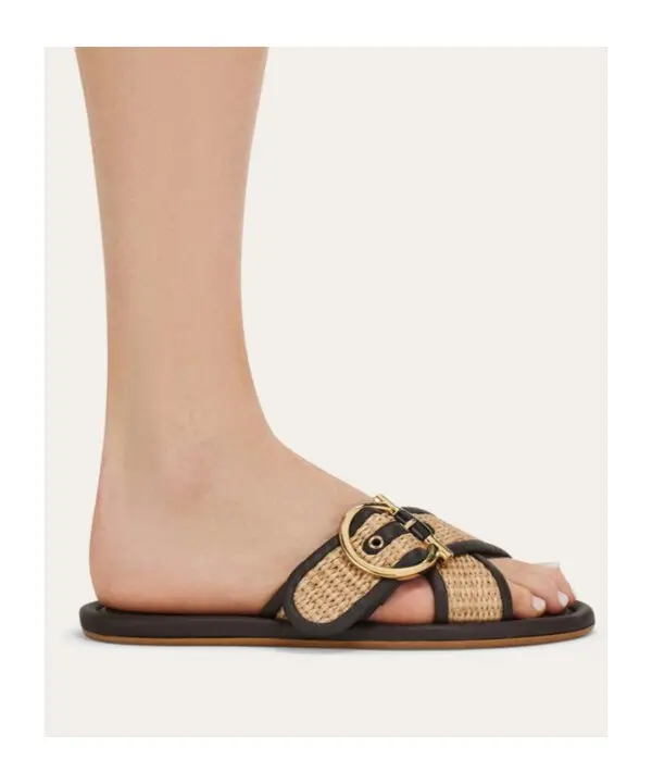 FERRAGAMO Double Strap Gancini Ornament Slide