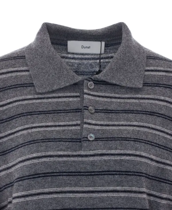 DUNST Striped Knit Polo Shirt