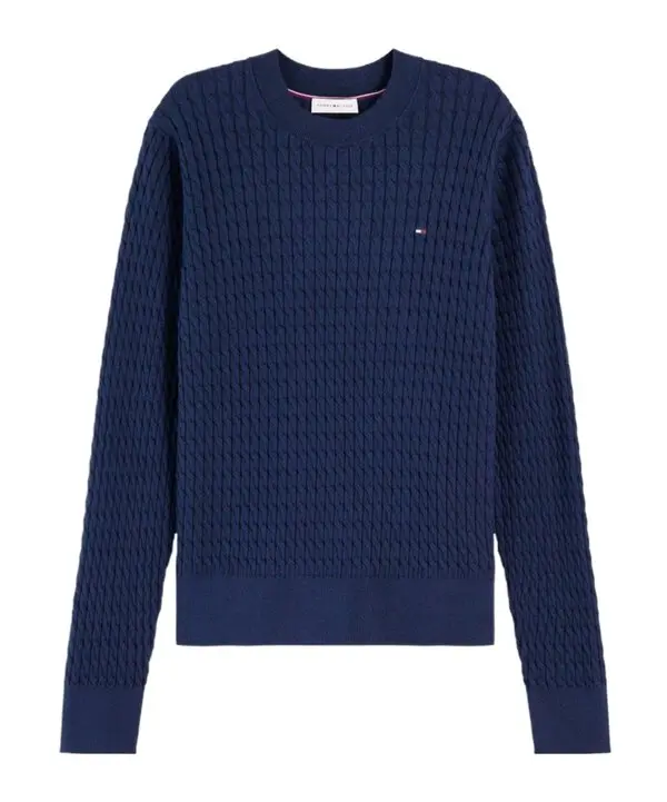 Tommy Hilfiger Crewneck Long Sleeve Knit Top With Cable Stitch - Blue