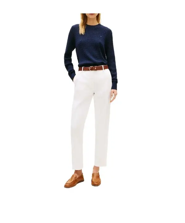 Tommy Hilfiger Crewneck Long Sleeve Knit Top With Cable Stitch