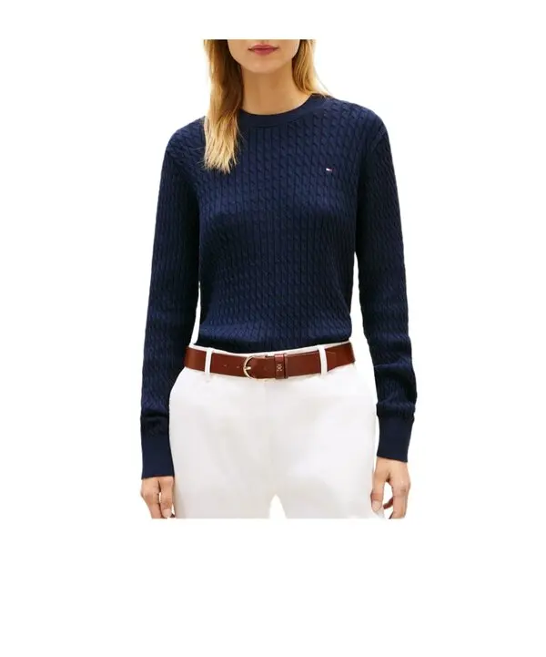 Tommy Hilfiger Crewneck Long Sleeve Knit Top With Cable Stitch