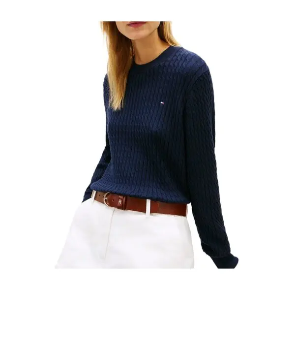 Tommy Hilfiger Crewneck Long Sleeve Knit Top With Cable Stitch