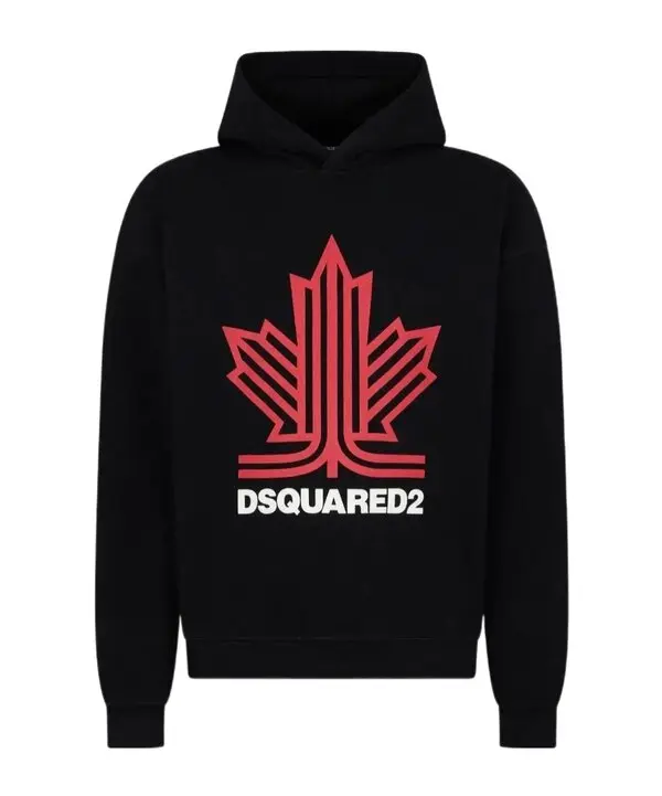 Dsquared2 Cotton Jersey Hooded Sweatshirt With Maple Leaf Print