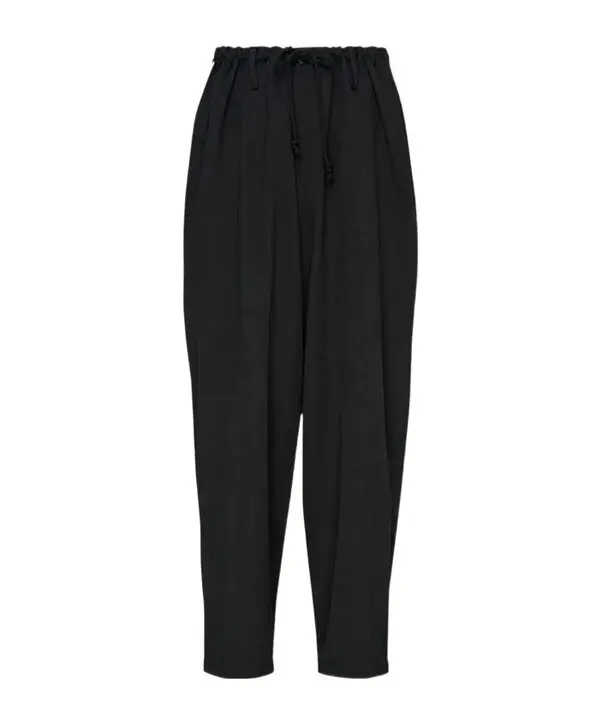 Yohji Yamamoto Drawstring Waist Tapered Pleated Trousers - Black