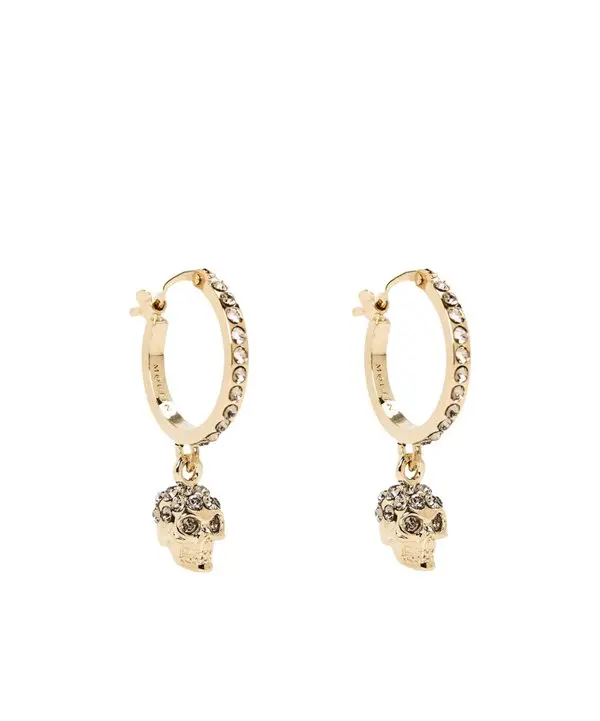 Alexander McQueen Crystal Embellished Hoop Earrings With Skull Pendants - Yellow
