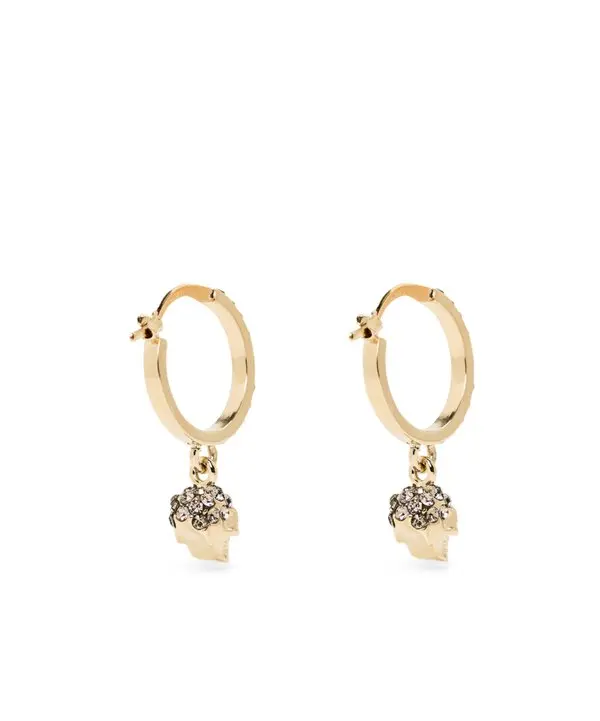 Alexander McQueen Crystal Embellished Hoop Earrings With Skull Pendants