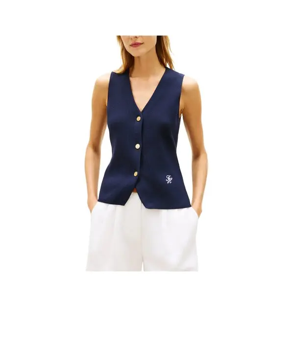 Tommy Hilfiger V-neck Knit Waistcoat With Goldtone Buttons
