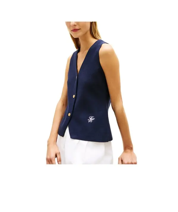 Tommy Hilfiger V-neck Knit Waistcoat With Goldtone Buttons