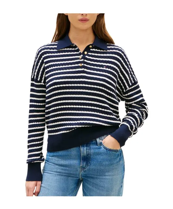 Tommy Hilfiger Polo Collar Long Sleeve Knit Top
